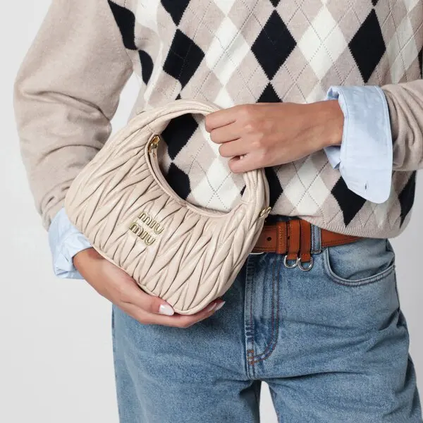 Miu Miu Small Miu Wander Bag In Matelassé Leather, Powder - Pink