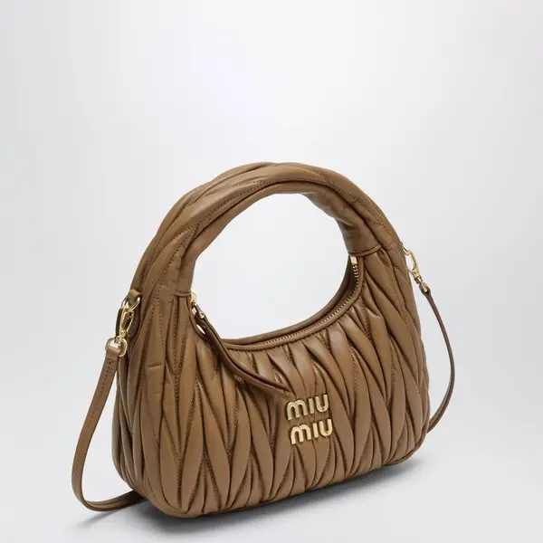 Miu Miu Small Miu Wander Bag In Matelassé Leather, Caramel - Brown