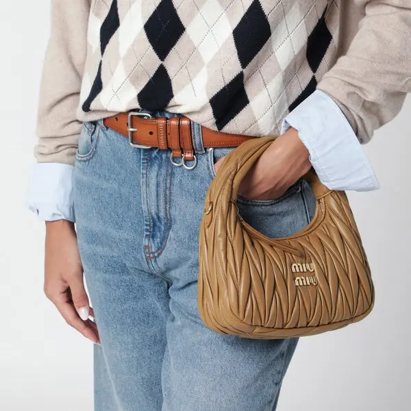 Miu Miu Small Miu Wander Bag In Matelassé Leather, Caramel - Brown