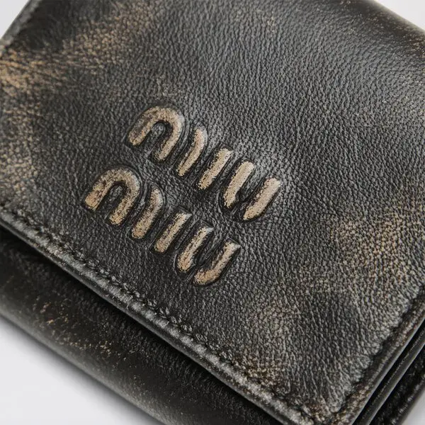 Miu Miu Coffee-coloured Three-compartment Wallet With A Vintage Look