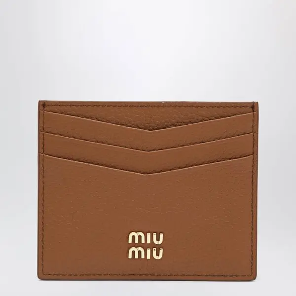 Miu Miu Card Holder In Leather, Cognac