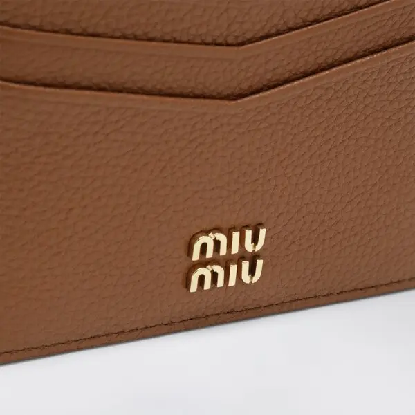 Miu Miu Card Holder In Leather, Cognac