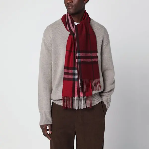 Burberry Cashmere Scarf With Faded Check Pattern - Red