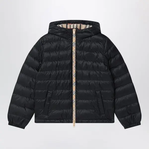 Burberry Nylon Down Jacket With Check Details
