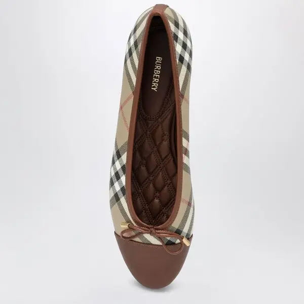 Burberry Highgate Ballerinas In Check Canvas And Leather - Beige