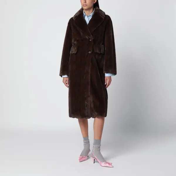 SWORD 6644 Dark Faux Fur Coat - Brown