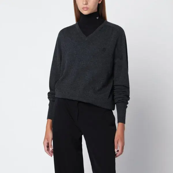 Gucci Dark Cashmere V-neck Sweater - Grey