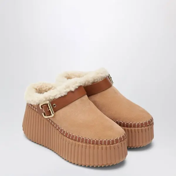 Chloé Light Nama Suede Wedge Mules