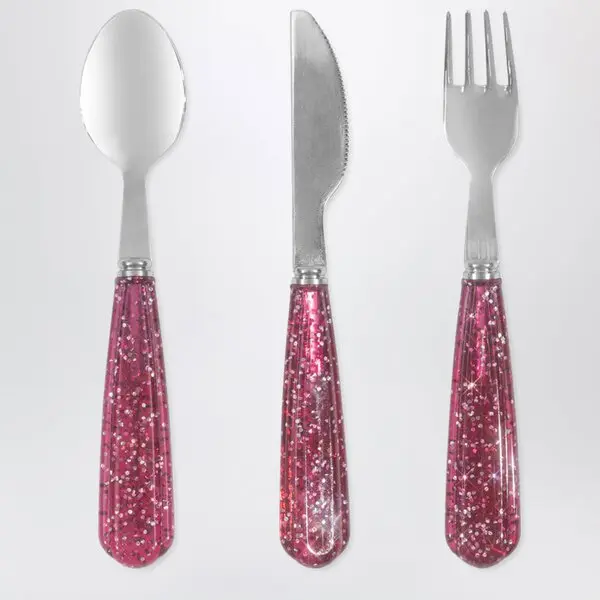 KONGES SLØJD Sparkling Sangria Glitter Stainless Steel Cutlery - Red