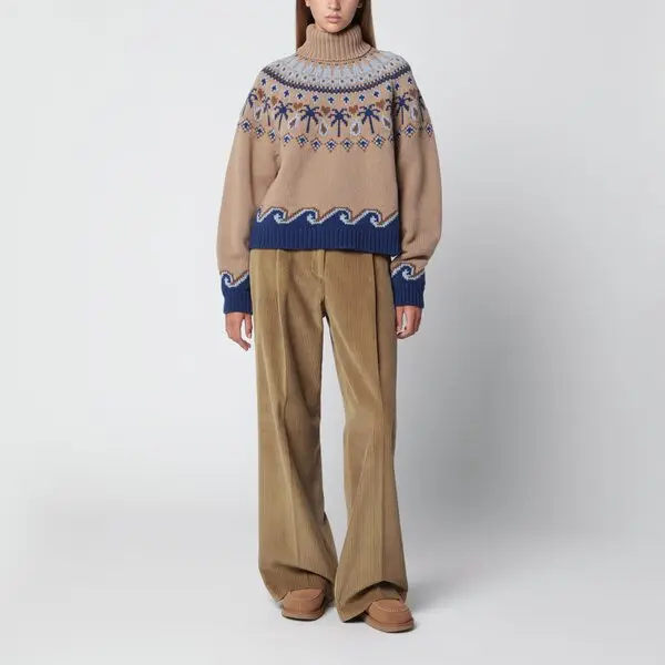 Alanui Sweet Winter Beige And Blue Wool Turtleneck Sweater