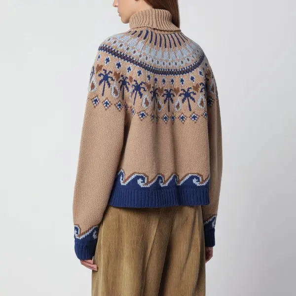 Alanui Sweet Winter Beige And Blue Wool Turtleneck Sweater