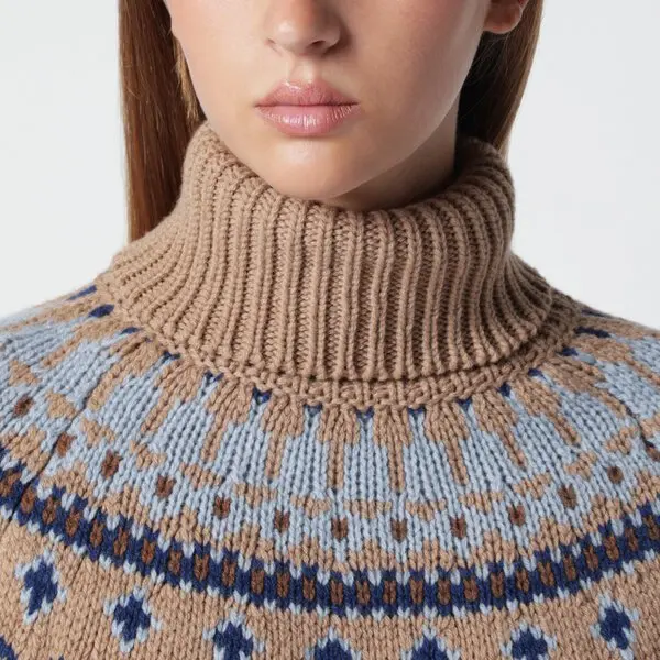 Alanui Sweet Winter Beige And Blue Wool Turtleneck Sweater