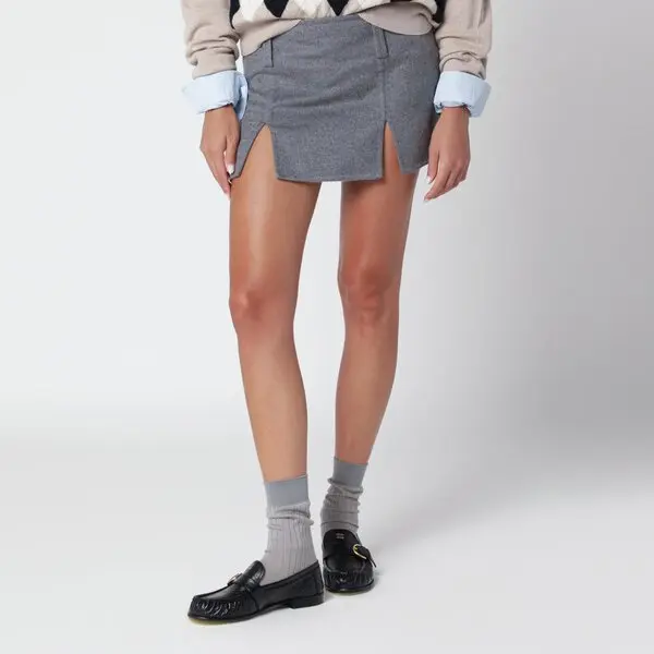 Miu Miu Gray Wool And Cashmere Miniskirt
