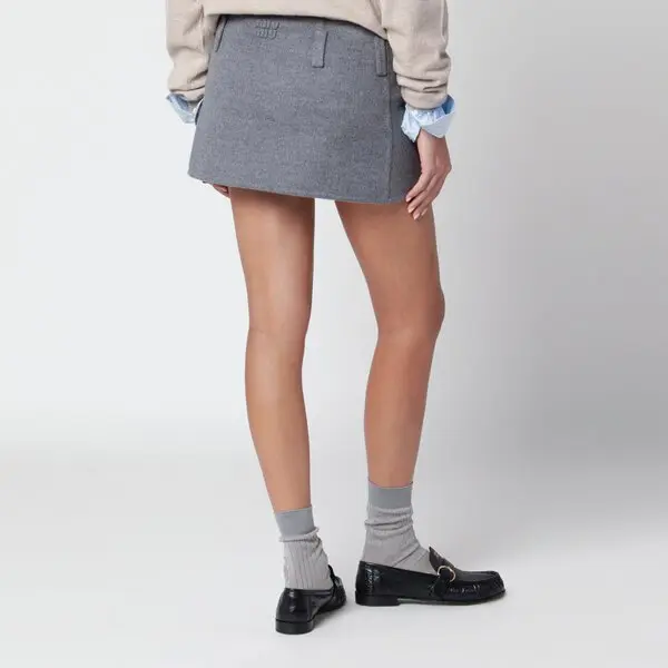Miu Miu Gray Wool And Cashmere Miniskirt