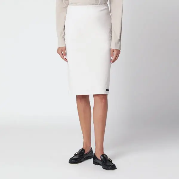 Miu Miu Pencil Skirt In Stretch Poplin, Talc - White