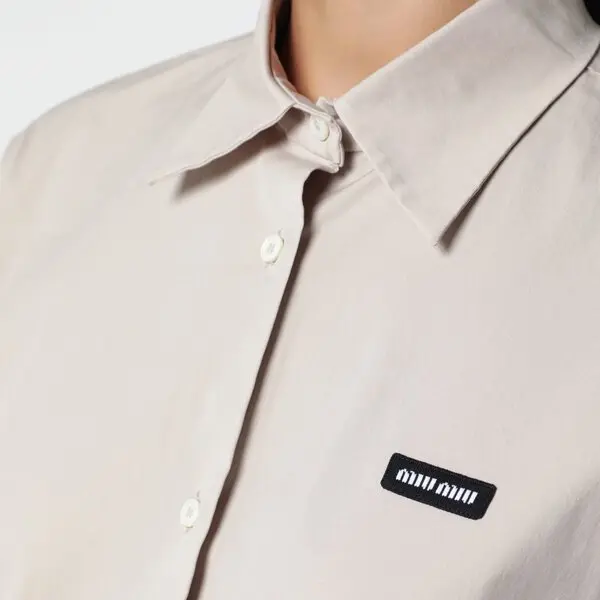 Miu Miu Shirt In Stretch Poplin, Chalk