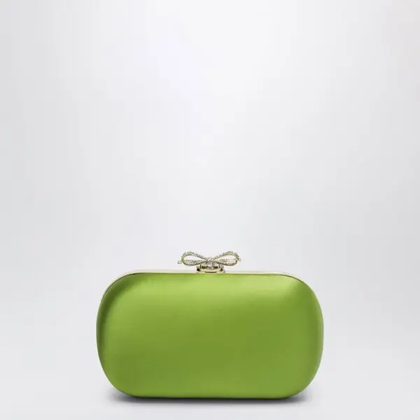 SELF-PORTRAIT Green Satin Clutch Bag
