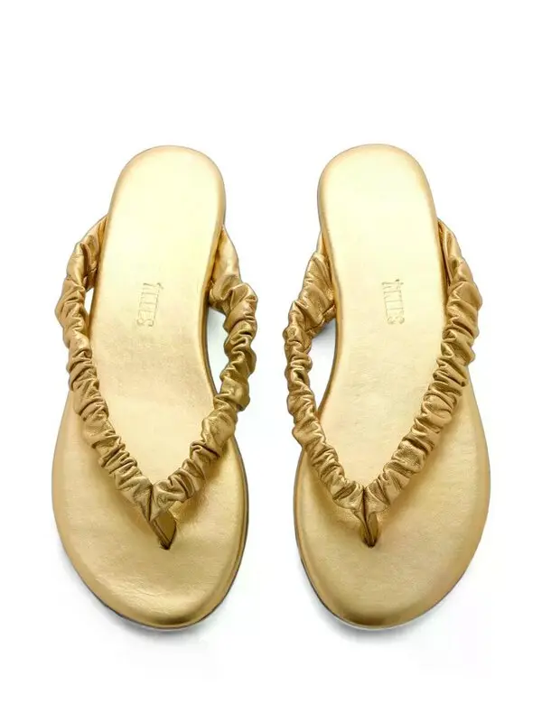 Tkees Savannah Ruched-leather Flat Thong Sandals - Gold