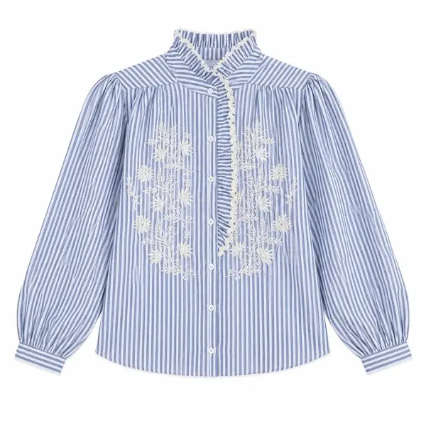 LATELIER LONDON White Embroidered Stripe Blouse