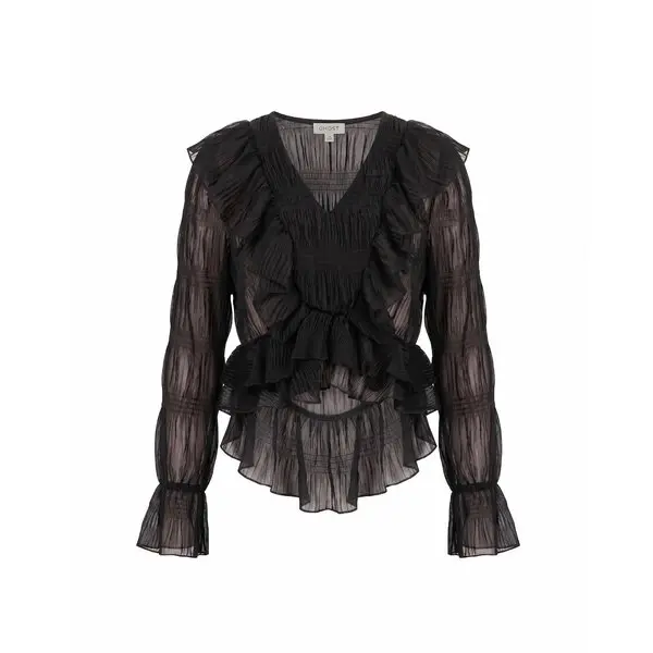 TANTRA SPAIN SL Pleated Ruffled Top With V-neck