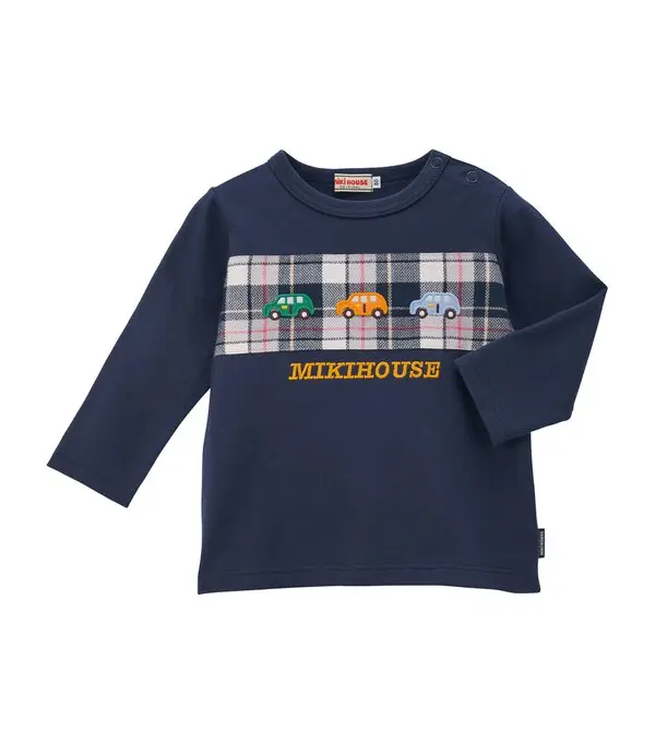 MIKI HOUSE Cotton Car Logo T-shirt - Navy