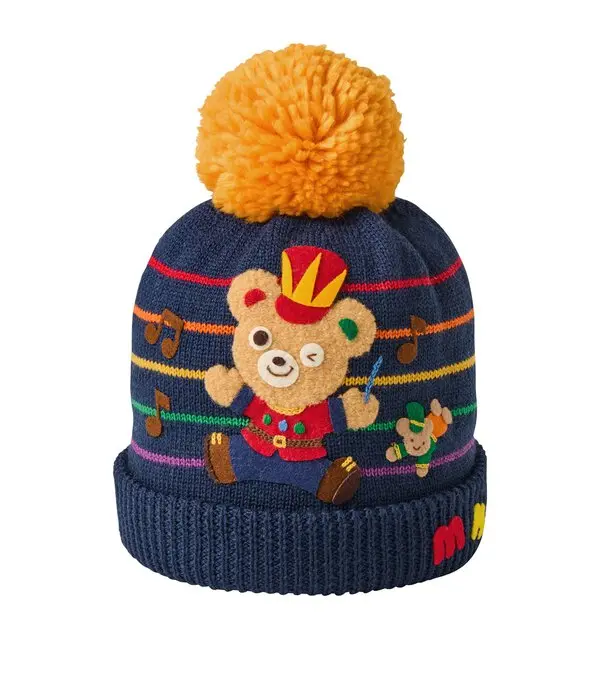 MIKI HOUSE Wool-blend Stripe Appliqué Beanie