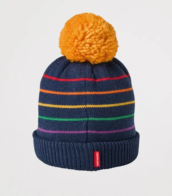 MIKI HOUSE Wool-blend Stripe Appliqué Beanie