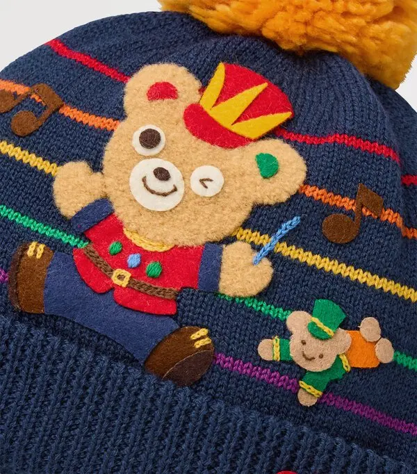 MIKI HOUSE Wool-blend Stripe Appliqué Beanie