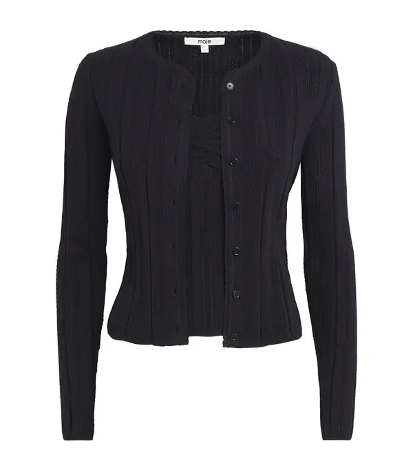 Maje Knit Pointelle Tank And Cardigan Set - Black