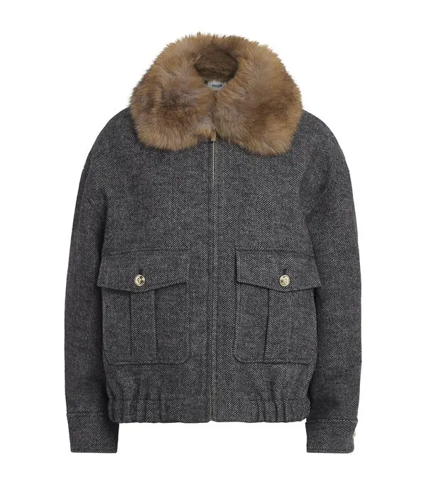 Maje Denim Oversized Herringbone Jacket