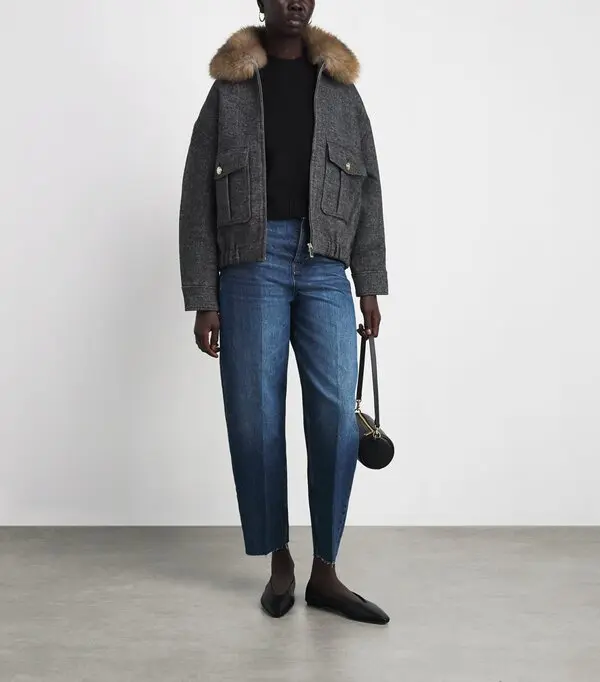 Maje Denim Oversized Herringbone Jacket