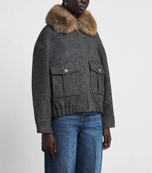 Maje Denim Oversized Herringbone Jacket