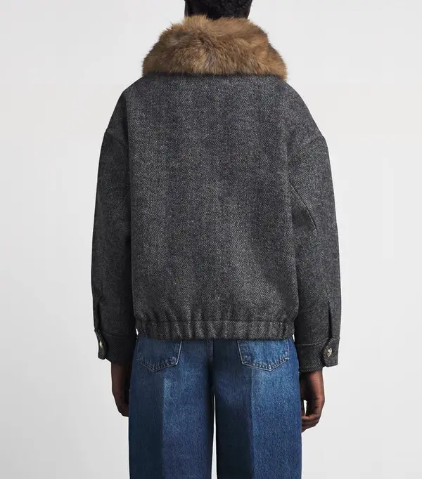 Maje Denim Oversized Herringbone Jacket