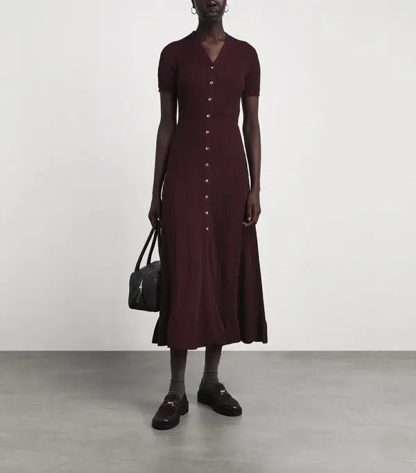 Maje Cable-knit Button Midi Dress