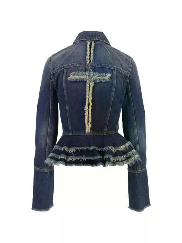 Matieres Fecales Fringed Peplum Denim Jacket