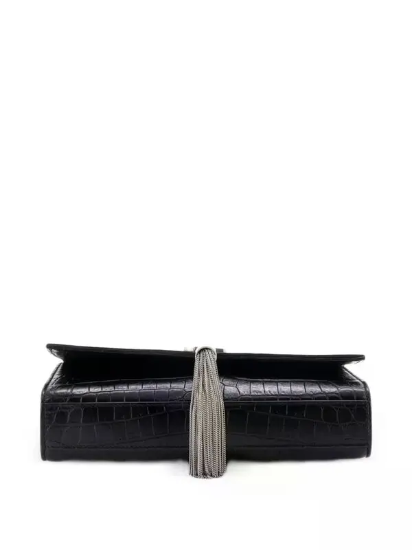 Saint Laurent Classic Monogram Tassel Crocodile Embossed Leather Medium Crossbody Bag