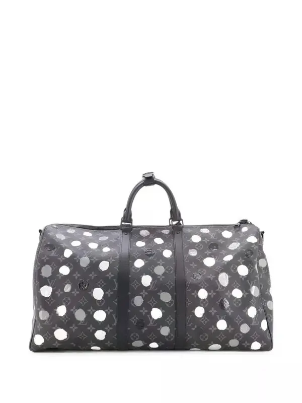 LOUIS VUITTON Keepall Bandouliere Bag Yayoi Kusama Painted Dots Monogram Eclipse Canvas 55 Travel Bag