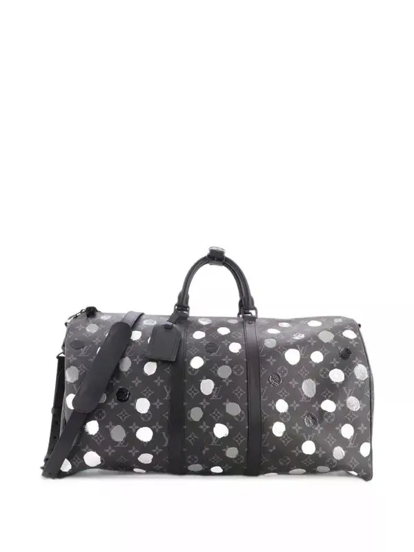 LOUIS VUITTON Keepall Bandouliere Bag Yayoi Kusama Painted Dots Monogram Eclipse Canvas 55 Travel Bag