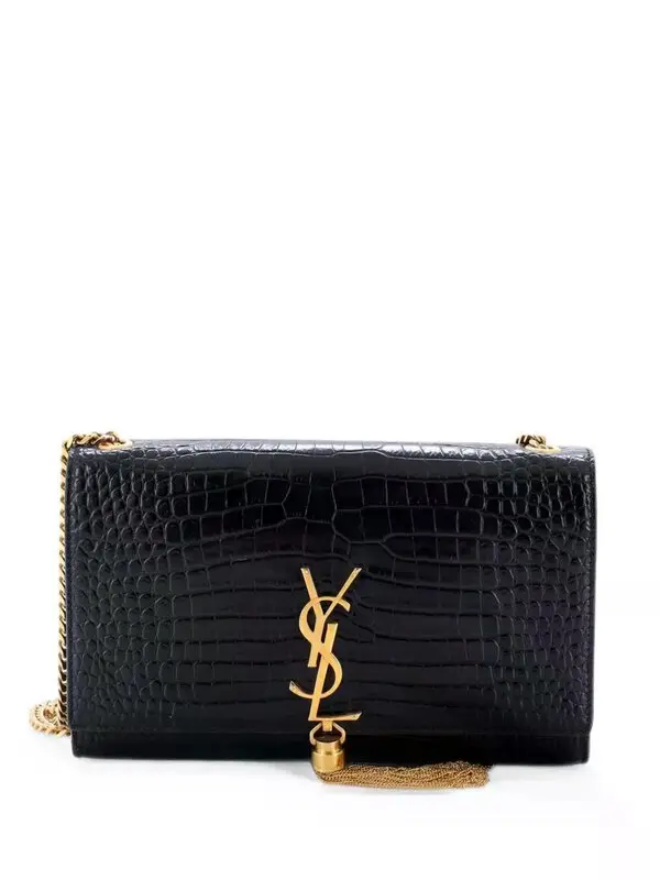 Saint Laurent Classic Monogram Tassel Crocodile Embossed Leather Medium Crossbody Bag