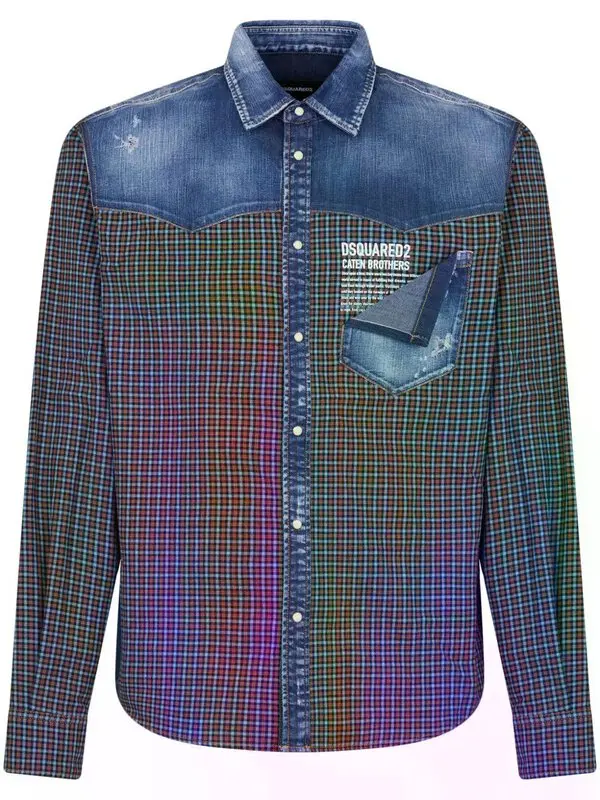 Dsquared2 Checked Panelled Denim Shirt
