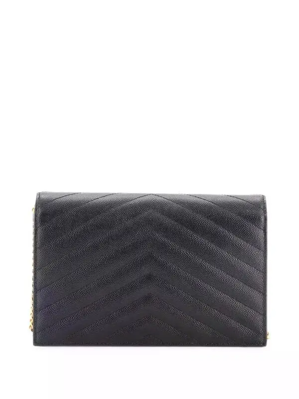 Saint Laurent Classic Monogram Wallet On Chain Matelasse Chevron Leather Small Crossbody Bag - Black