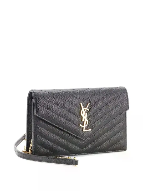 Saint Laurent Classic Monogram Wallet On Chain Matelasse Chevron Leather Small Crossbody Bag - Black