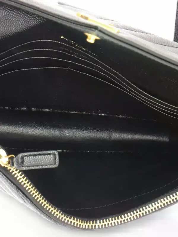 Saint Laurent Classic Monogram Wallet On Chain Matelasse Chevron Leather Small Crossbody Bag - Black