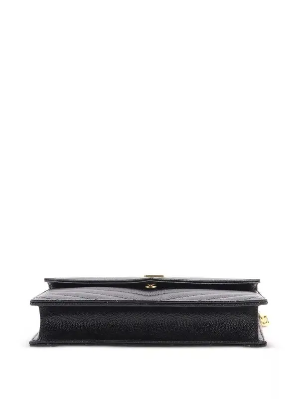 Saint Laurent Classic Monogram Wallet On Chain Matelasse Chevron Leather Small Crossbody Bag - Black