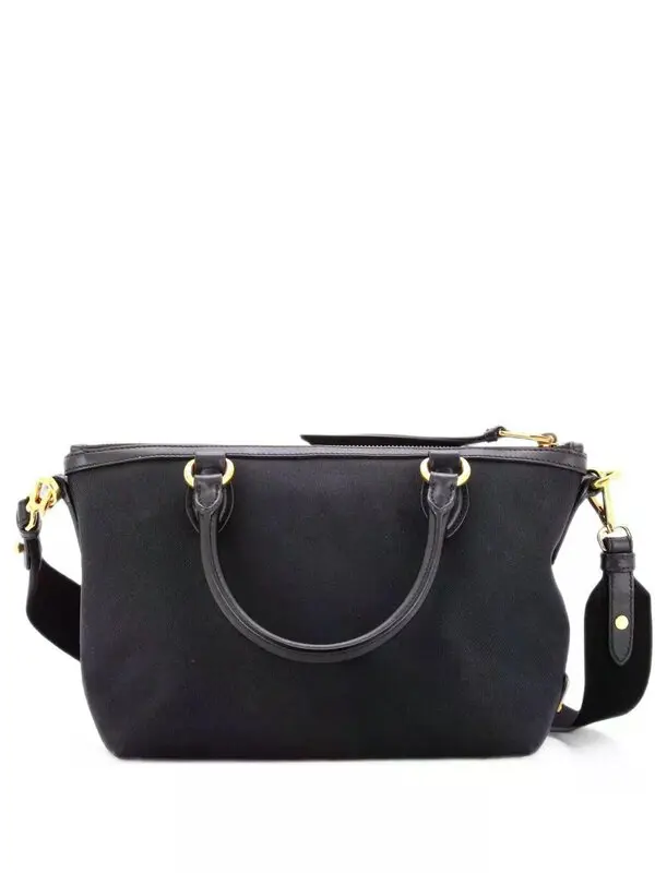 Prada Logo Convertible Zip Canvas With Leather Small Tote Bag