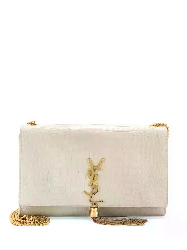 Saint Laurent Classic Monogram Tassel Crocodile Embossed Leather Medium Crossbody Bag - Neutrals