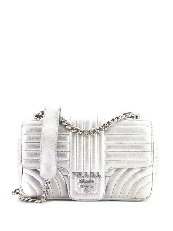 Prada Chain Flap Shoulder Bag Diagramme Quilted Leather Medium Crossbody Bag - Silver