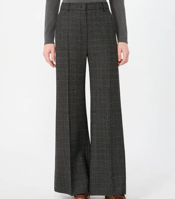 Max Mara Virgin Wool Check Flared Trousers