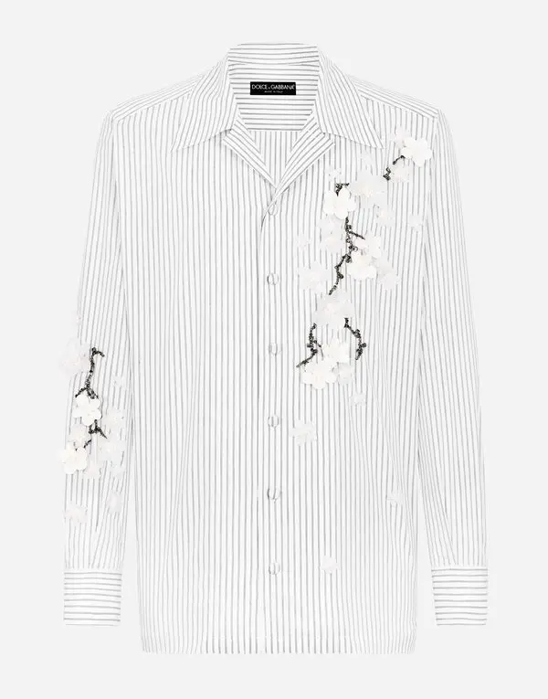 Dolce & Gabbana Striped Poplin Shirt With Embroidery Shirts Multi-colored