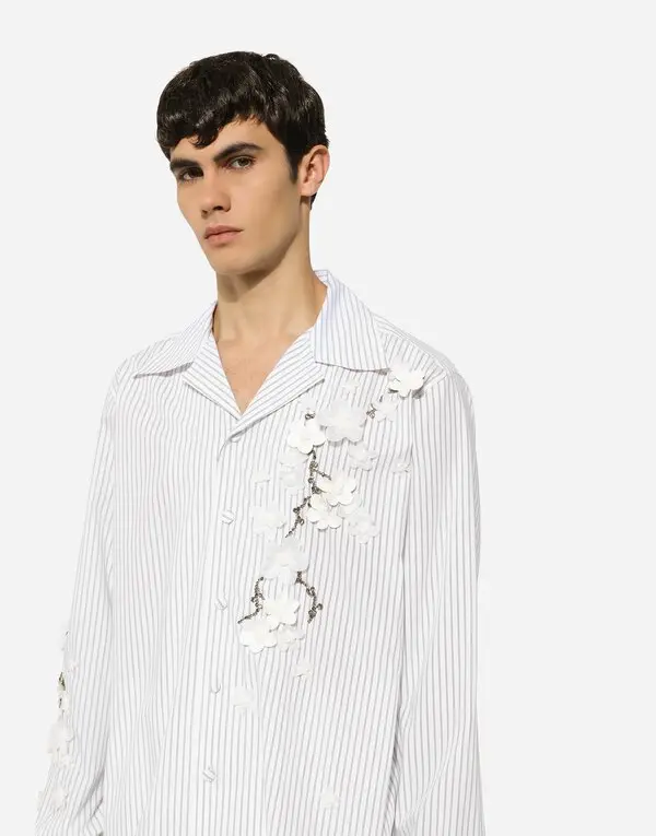 Dolce & Gabbana Striped Poplin Shirt With Embroidery Shirts Multi-colored